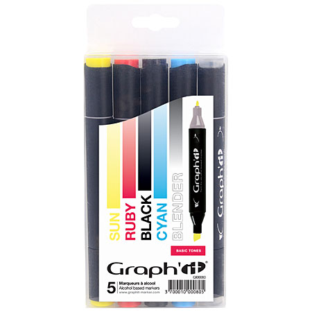 Graph'it Marker - plastic pouch - 5 assorted alcohol-based markers ...