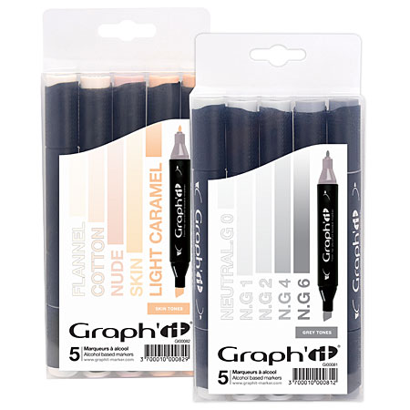 Graph'it Marker - plastic pouch - 5 assorted alcohol-based markers ...